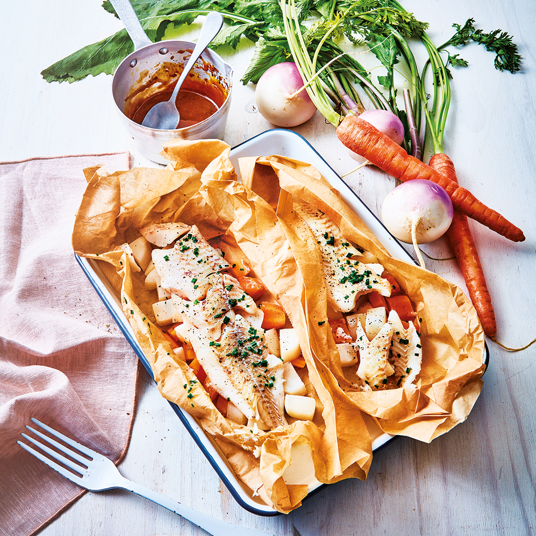Filet de poisson en papillote aux légumes d'hiver - aliive